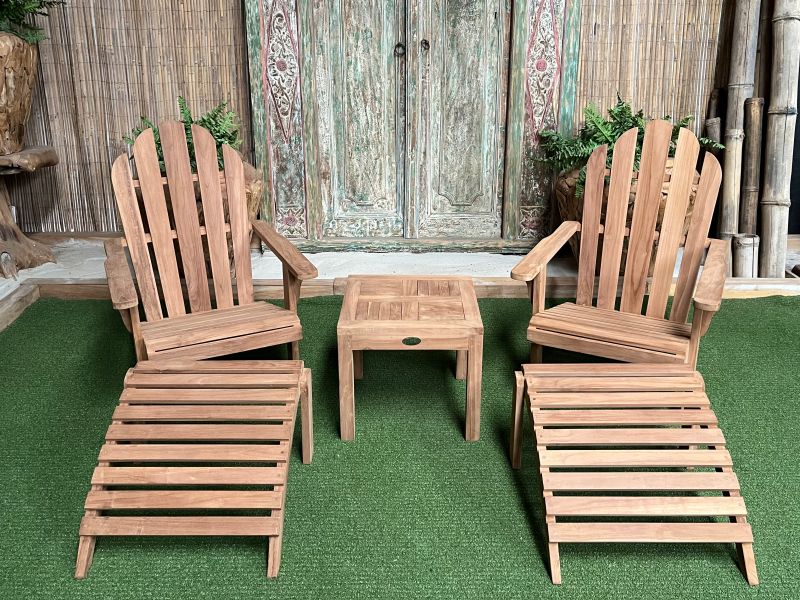2x Teak Deckchair Adiron + Bijzettafel Onngo | Outlet232